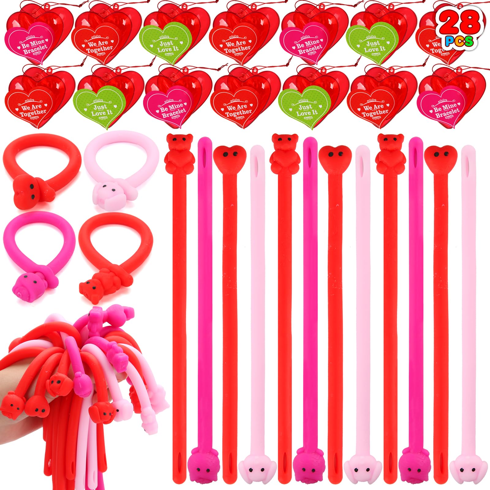 Valentines Day Cards for Kids School, 28 Pack Stretchy Strings Sensory ...