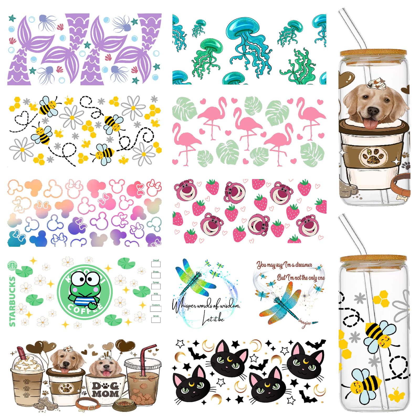 Snapklik.com : UV DTF Cup Wraps For 16 Oz Glass Cups, 10 Sheets Cup ...