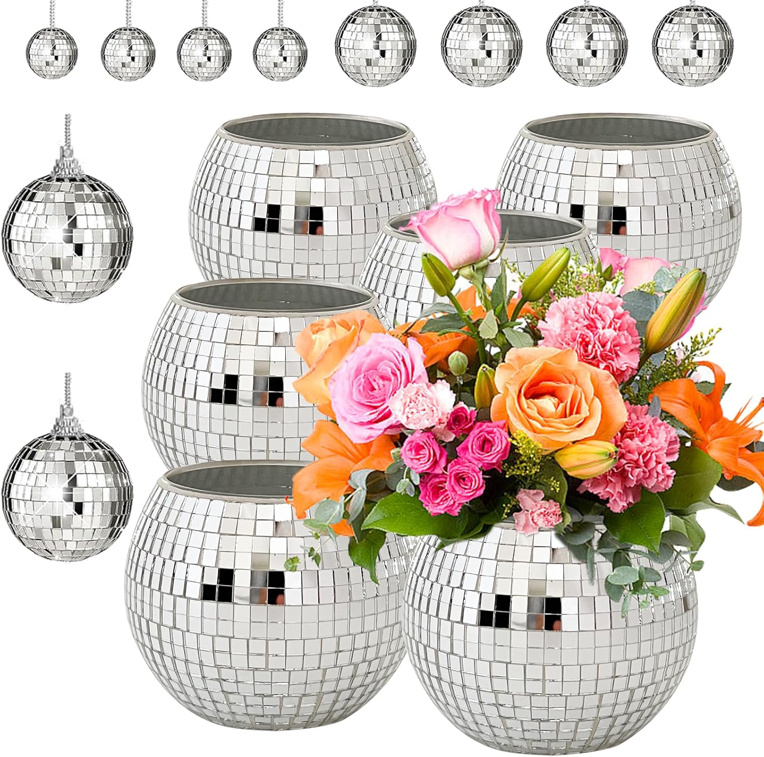 Amazon.com: 16PCS Set Disco Ball Vase(6pcs 4in) and Disco Ball(10pcs ...