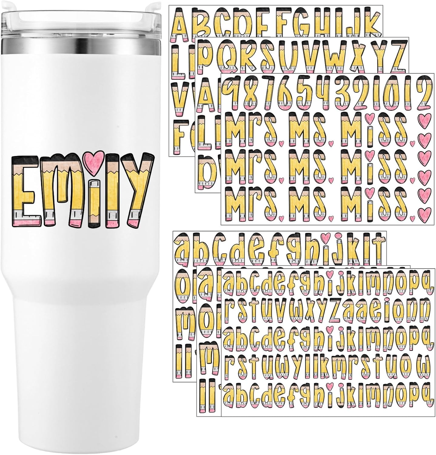Amazon.com: Humyoun 6 Sheets UV Dtf Cup Wrap Letter Stickers Doodle ...