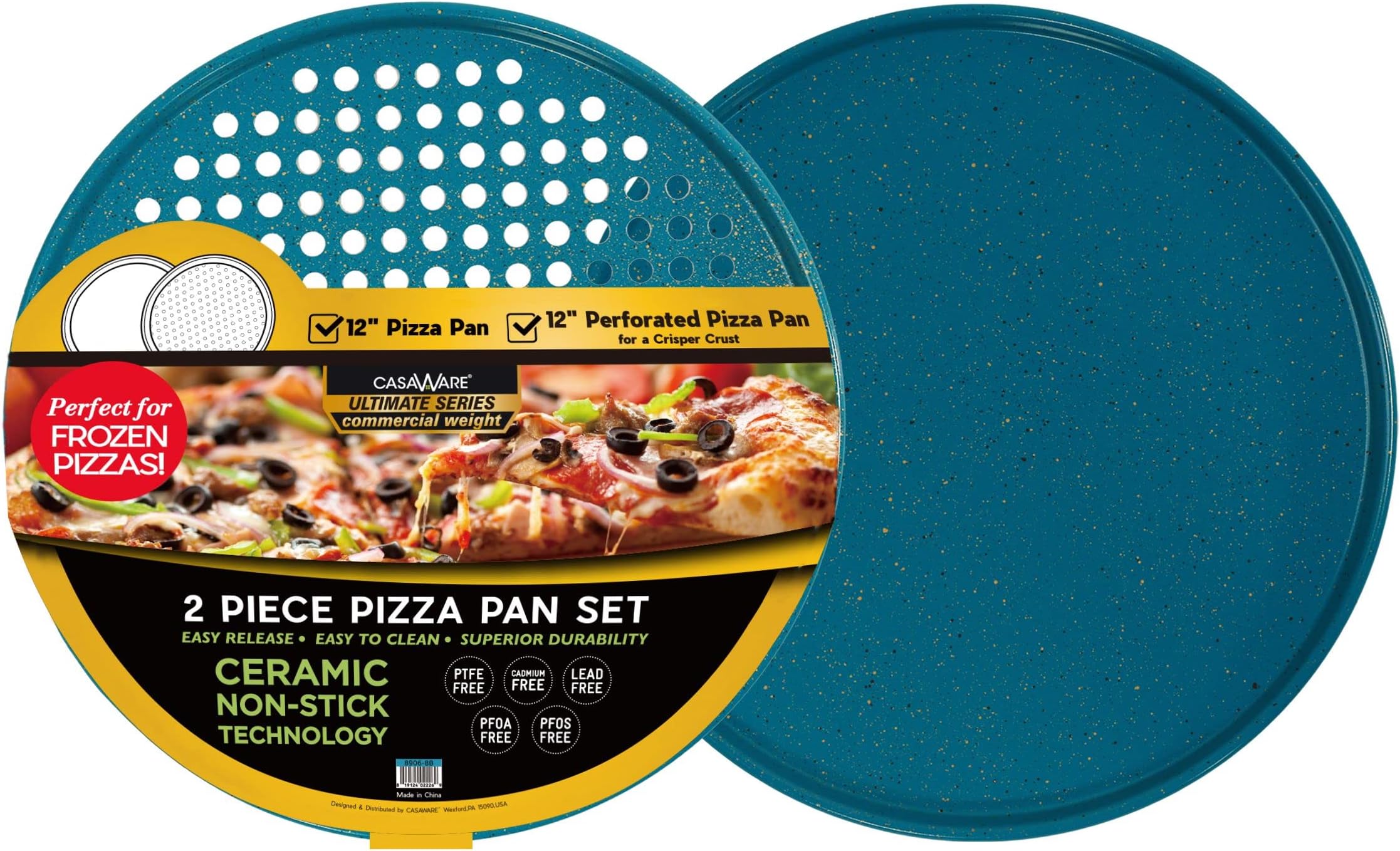 Amazon.com: casaWare 2pc Ultimate Pizza Pan Set, (1) Ceramic Coated ...