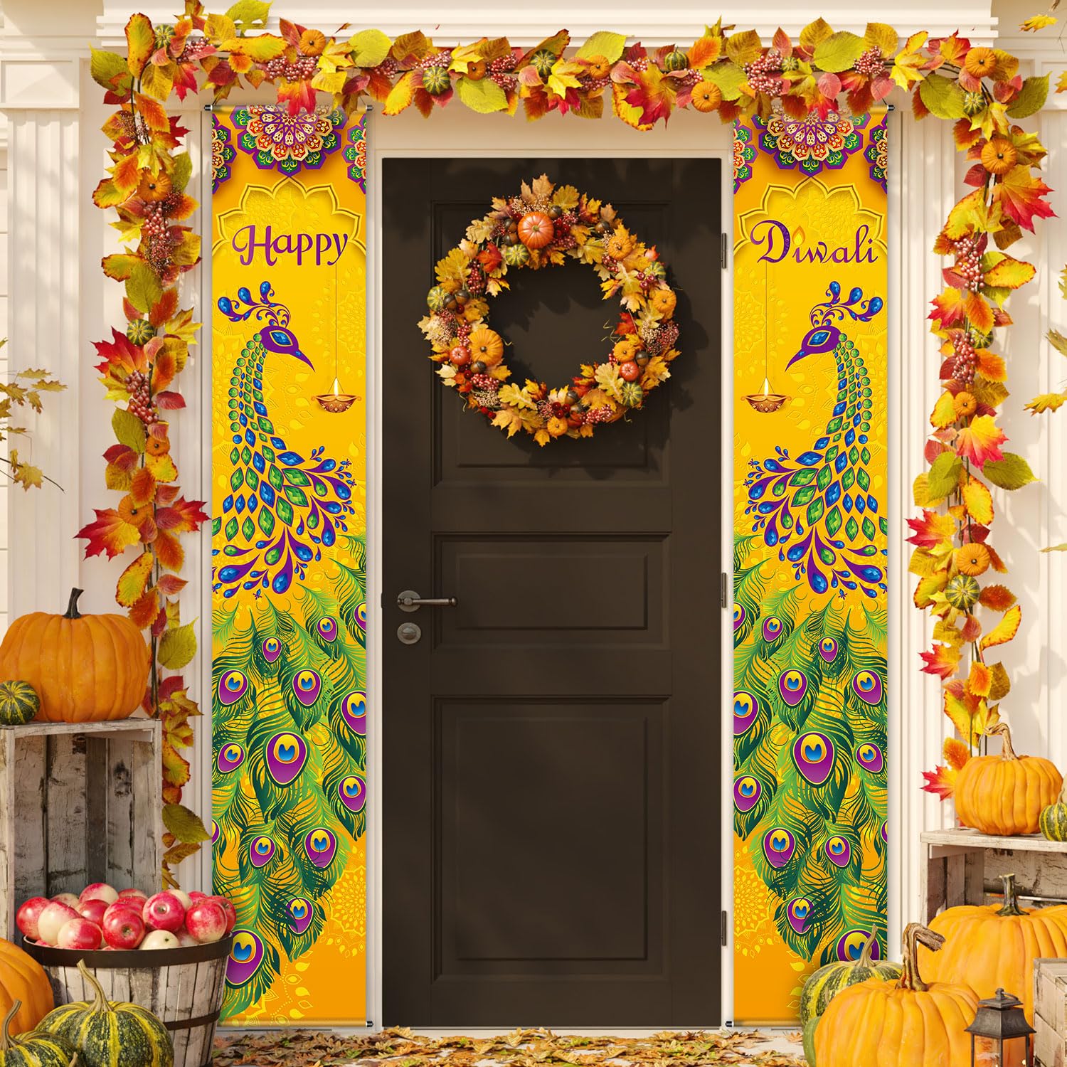 Amazon.com: Blulu Happy Diwali Porch Banner Indian Diwali Banner ...