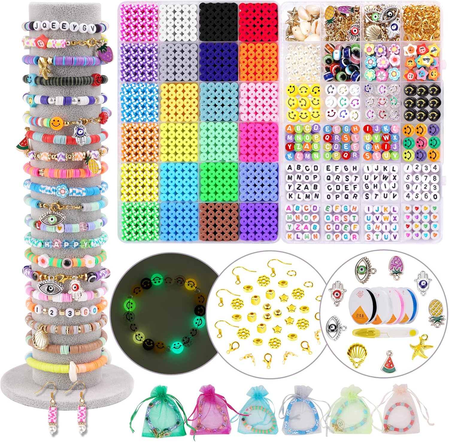 Amazon.com: Clay Beads 2 Boxes Bracelet Making Kit 6000 Pc Flat Heishi ...