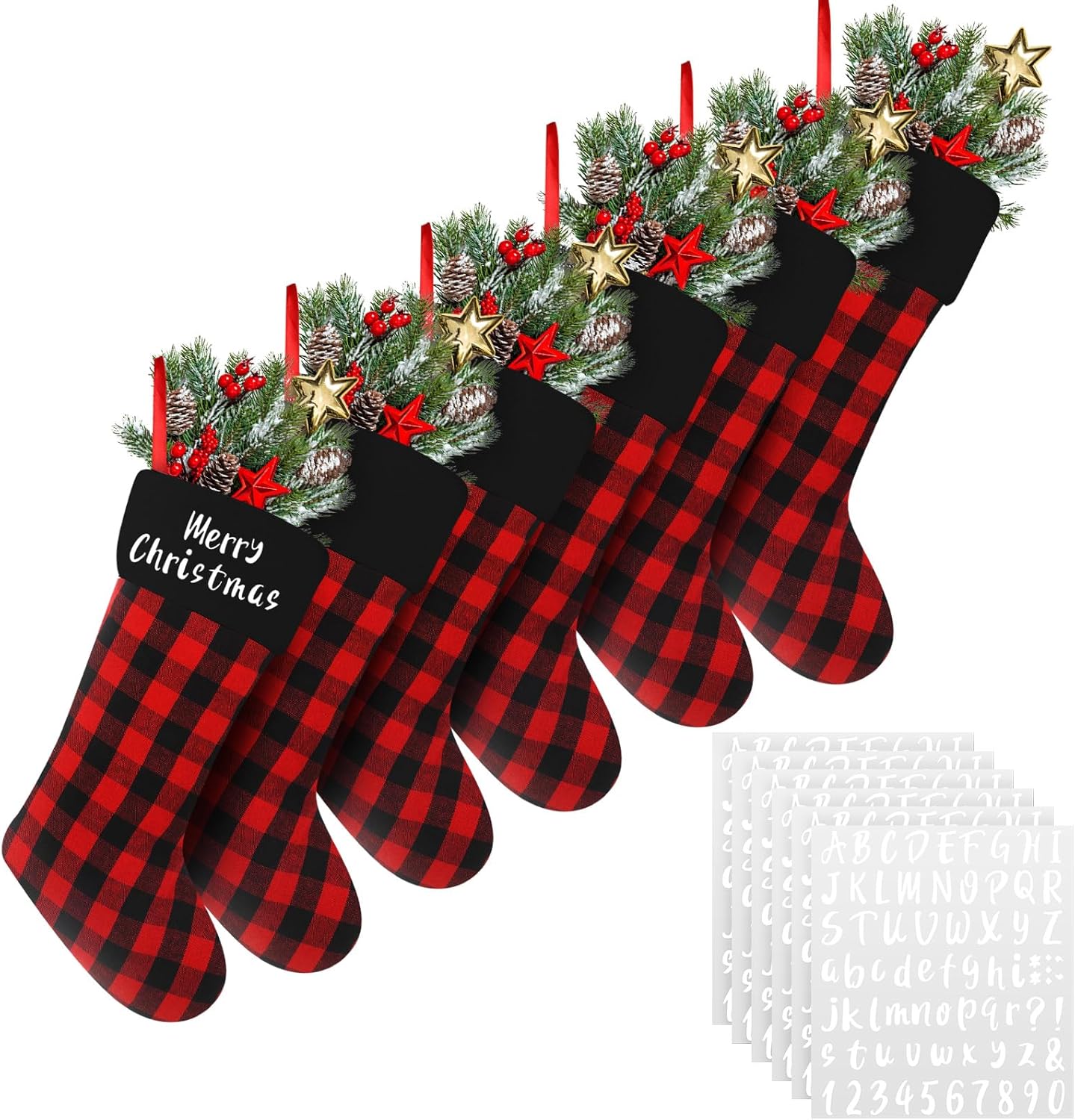 Amazon.com: Tatuo 6 Pack Christmas Burlap Buffalo Plaid Stockings Large ...