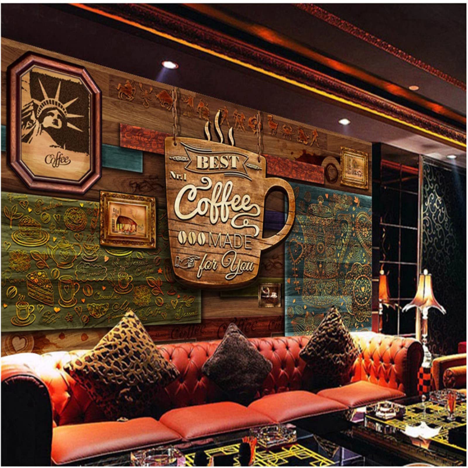 Walpaper Vintage Coffee Shop Interior Design Wooden Table Top With