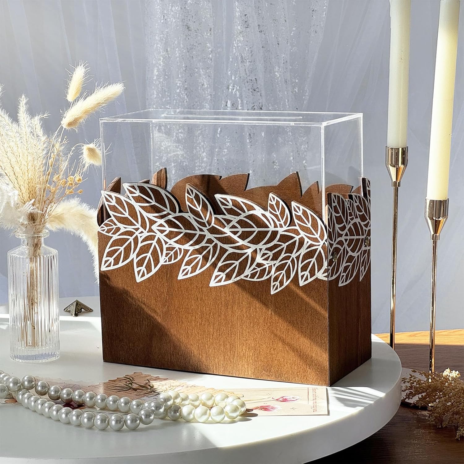 Amazon.com: OurWarm Wedding Card Box with Acrylic Window, Wooden ...