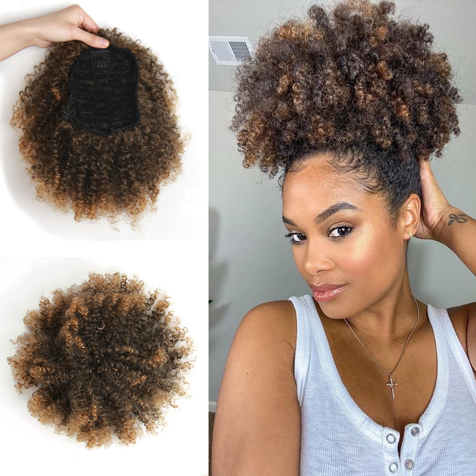 Amazon.com : Afro Puff kinky curly Drawstring Ponytail Extension for Women Afro Drawstring ...