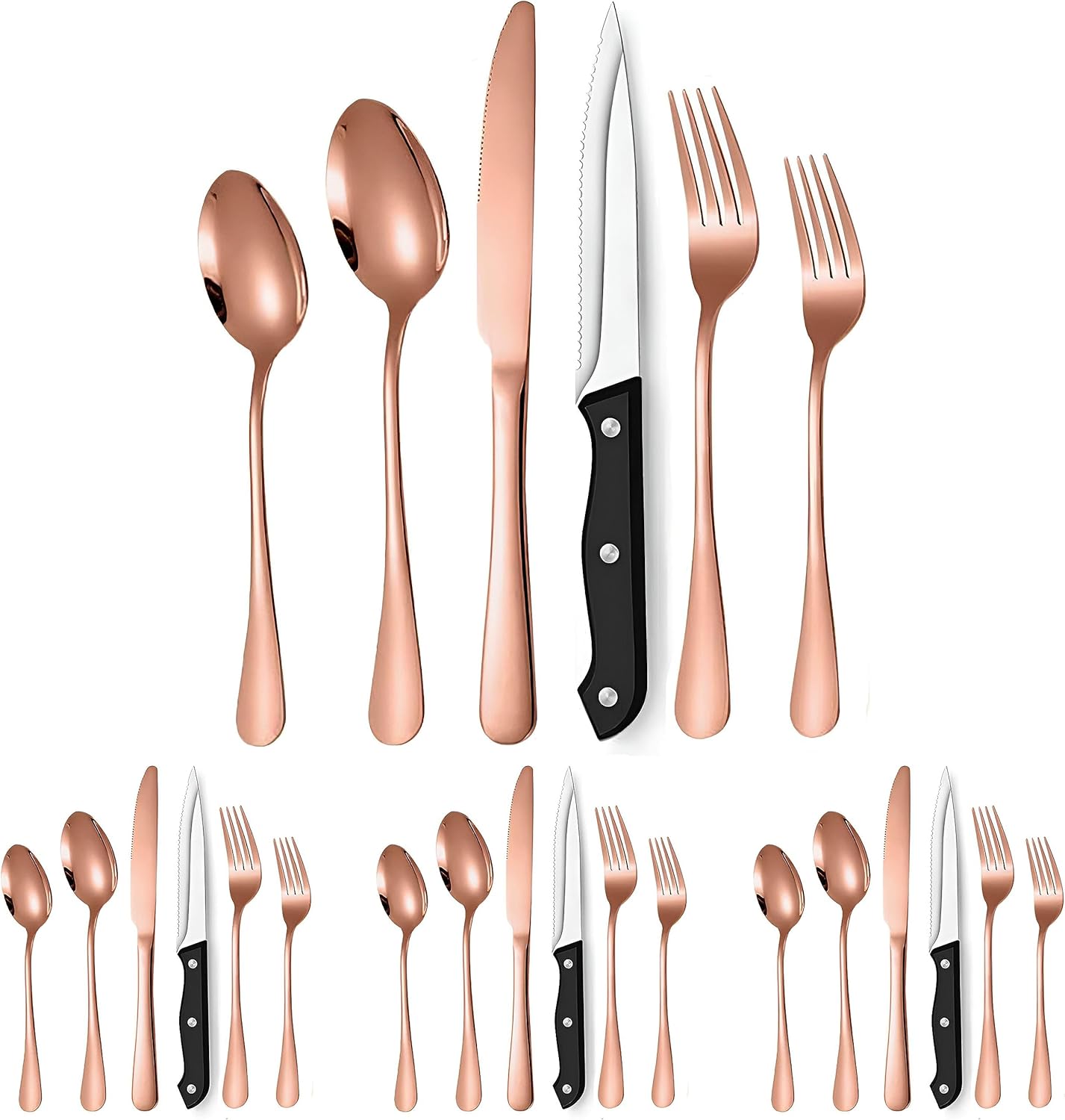 Juego de Cubiertos de Rosas de 24 Piezas, Cubiertos de Acero Inoxidable ...