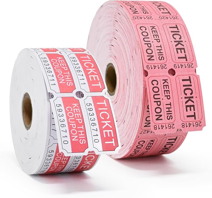 Amazon.com: ESSENTIAL 2000 &1000 Double Raffle Tickets Rolls Printable ...