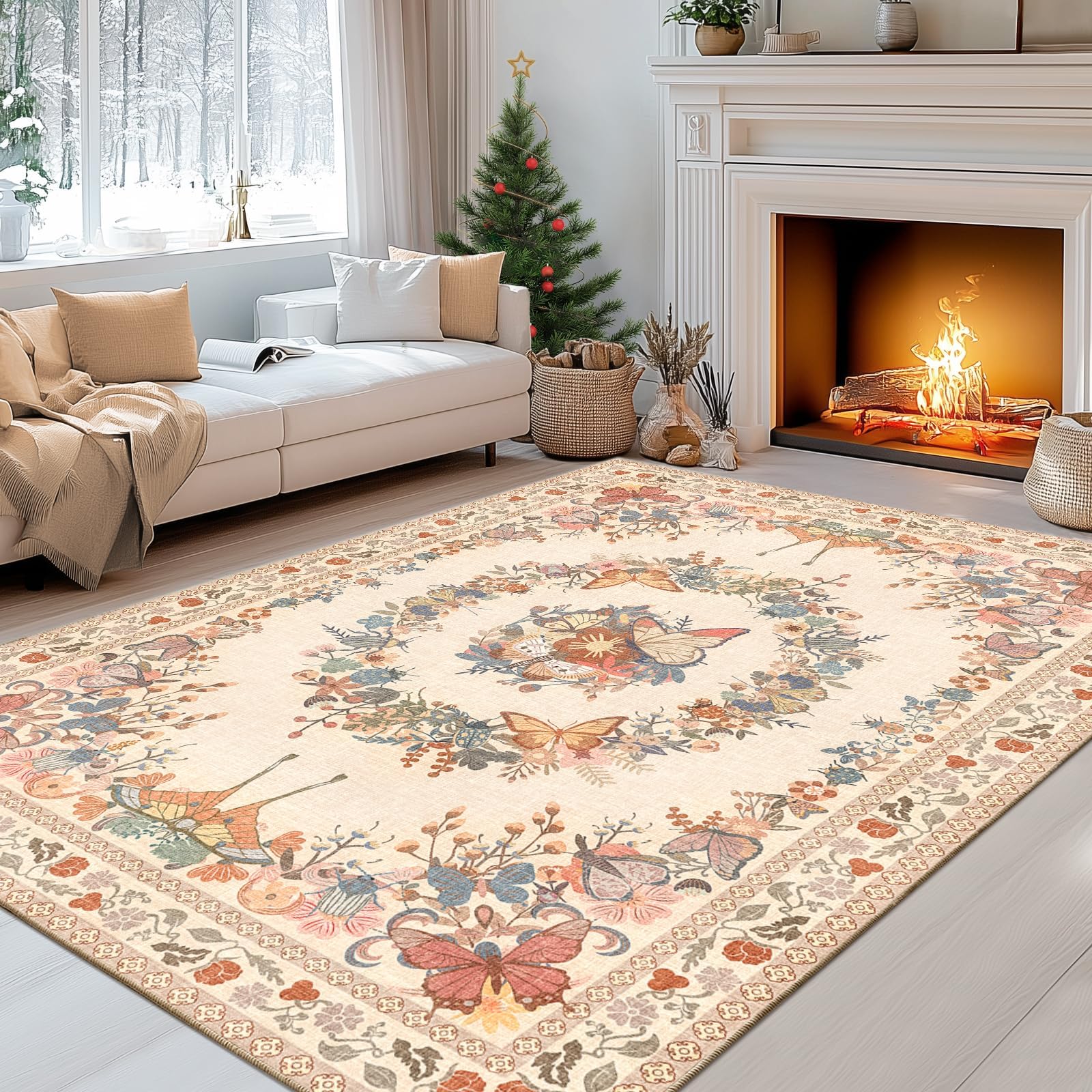 Amazon.com: RELEANY Area Rug 5x7, Vintage Floral Distress Print Pattern ...