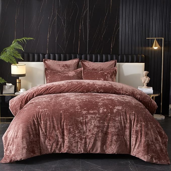 Amazon.com: Ivellow Crushed Velvet Comforter Set King, Lightweight ...