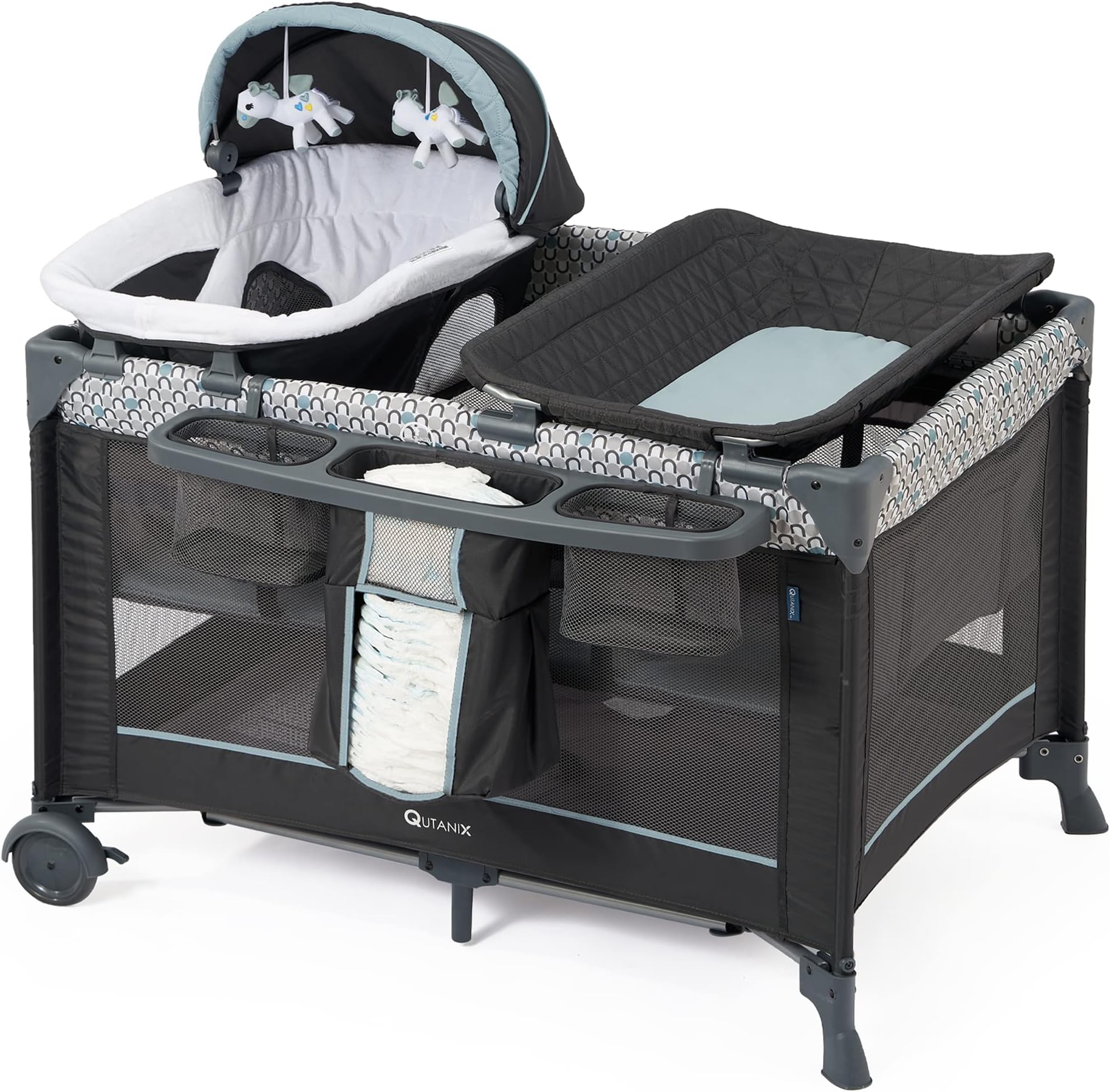 Amazon.com : 5 in 1 Multifunctional Pack and Play,Qutanix Foldable Baby ...