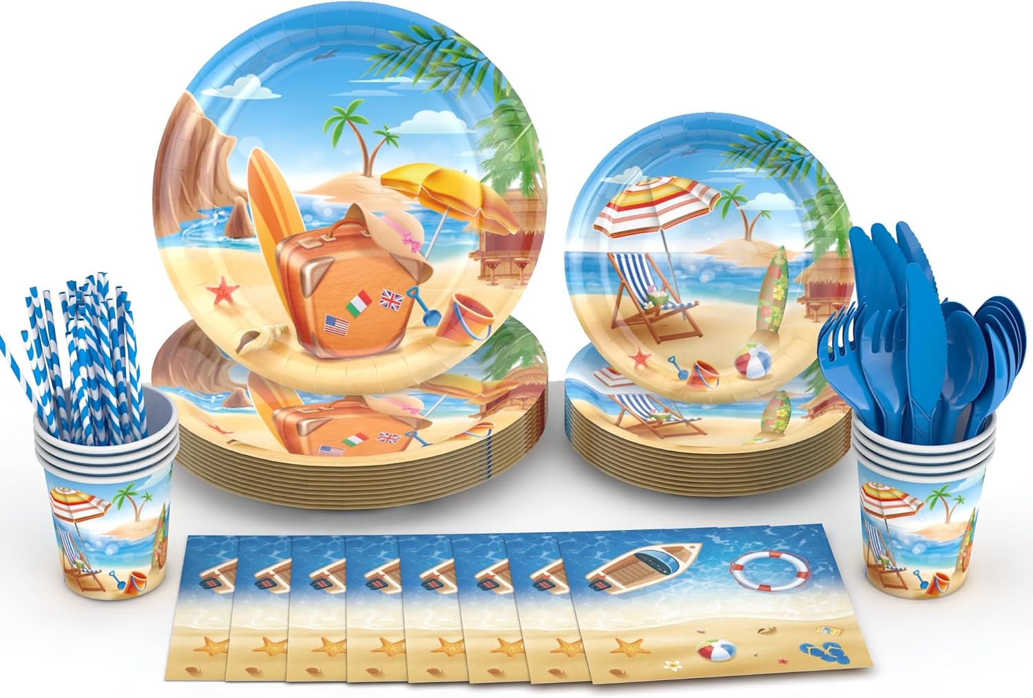 Amazon.com: AUSHENKE Beach Party Supplies - Summer Beach Plates and ...