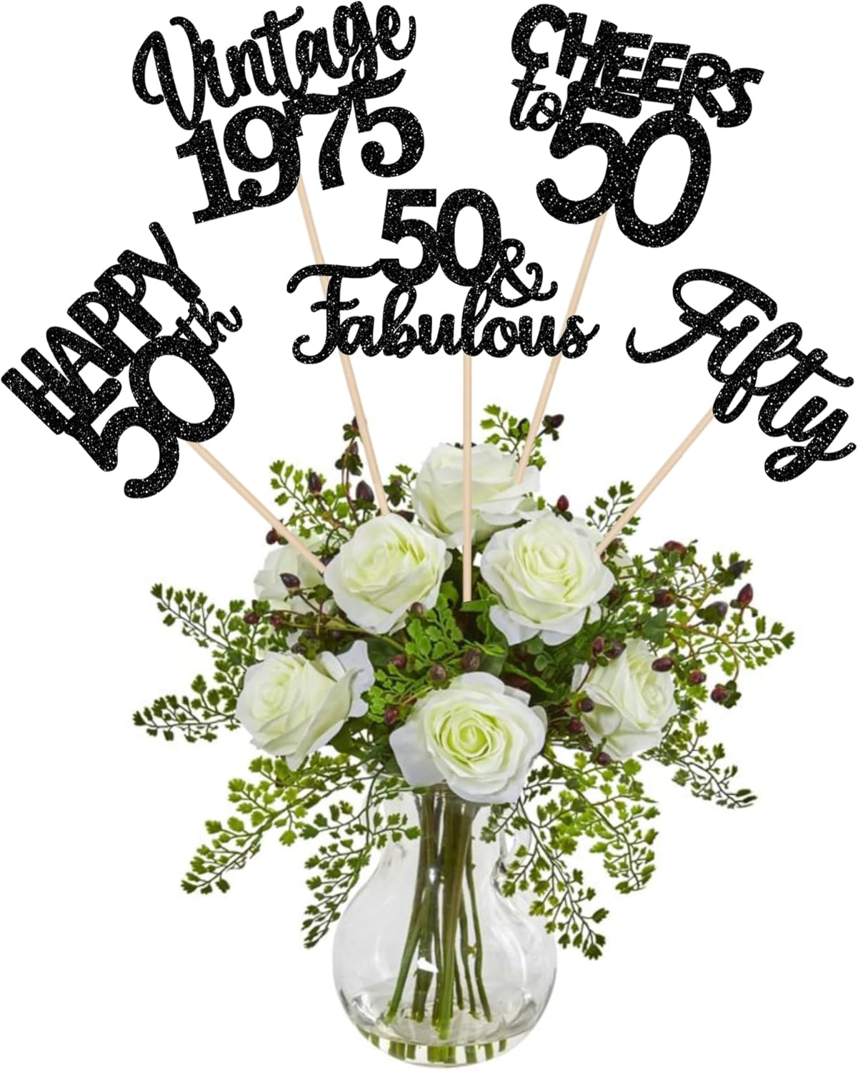 Amazon.com: 15 PCS Black 50th Birthday Centerpiece Sticks Fifty Happy ...