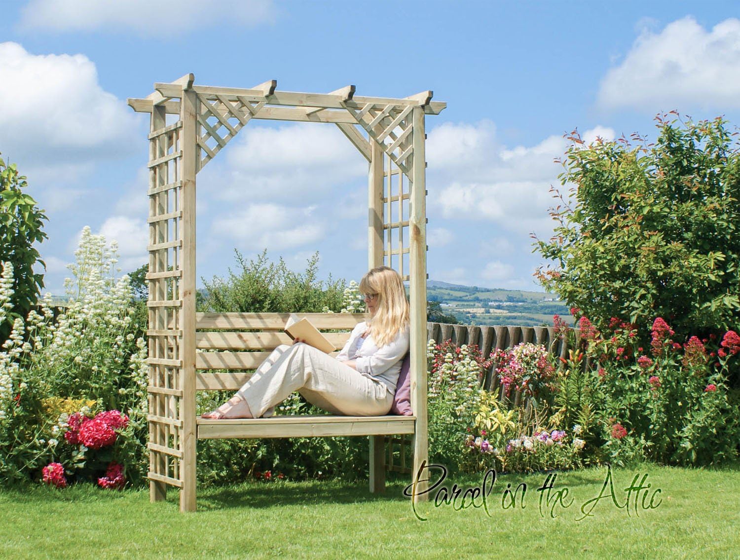 Amazon.com: Garden Arbour Seat Pergola Trellis Wood Arch Bench Corner ...