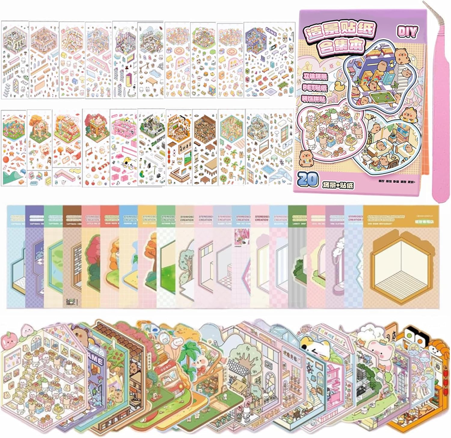 Amazon.com: Wnqou 20 Sets DIY 3D House Stickers Collection Book, 3D ...