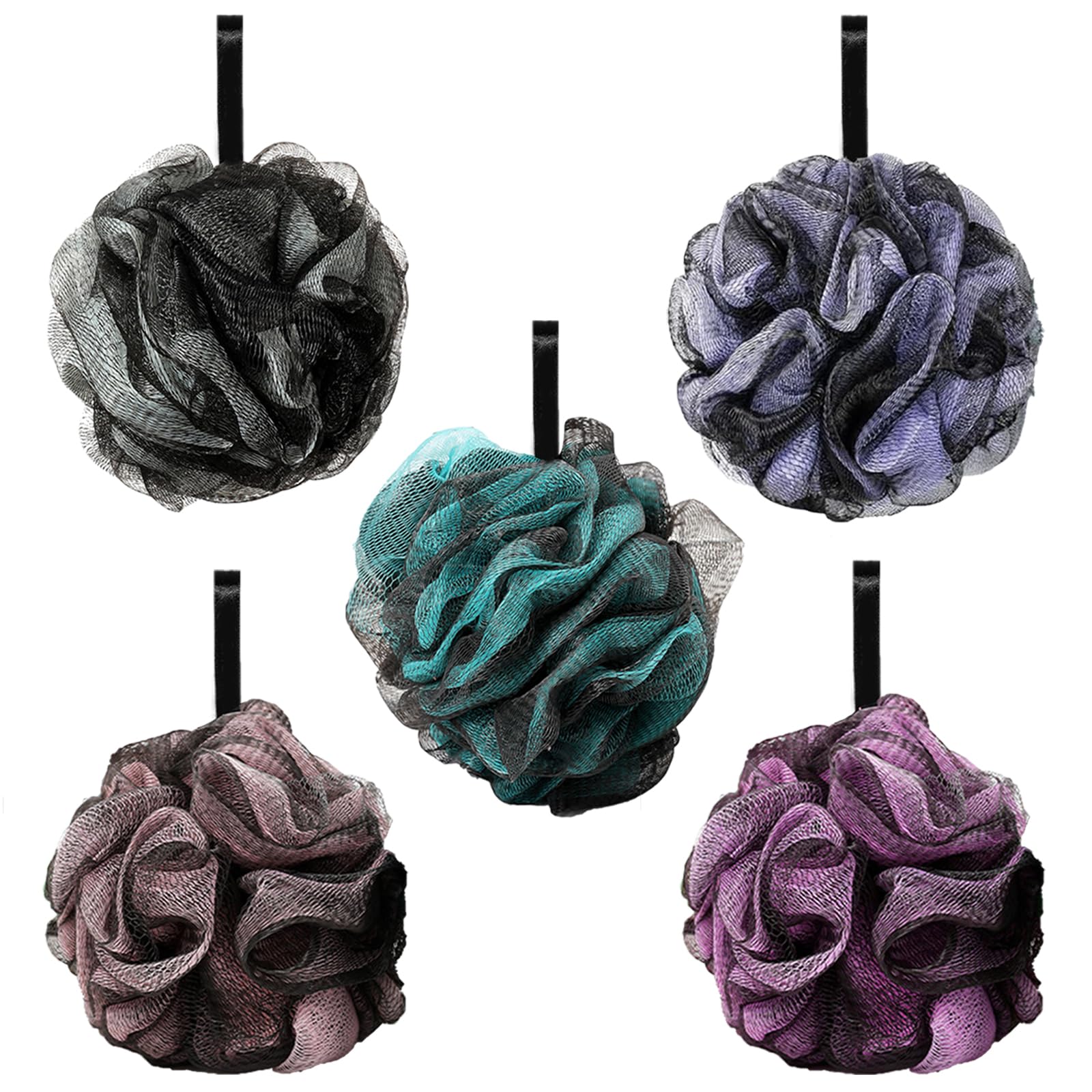 5 Pcs Shower Puffs,Body Puff Shower Body Scrub Sponge Shower Loofah ...