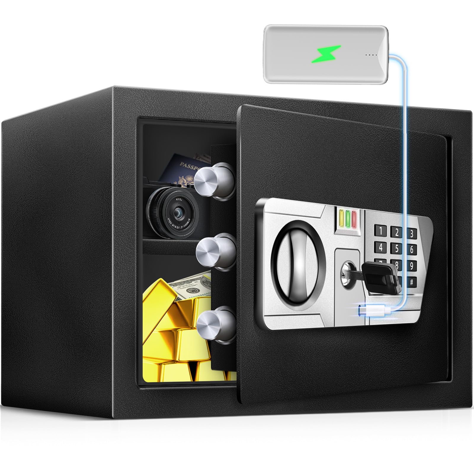 TOTOY Small Safe Box 1.5 Cu Ft Home Safe with LED Sensor Light, Safe ...