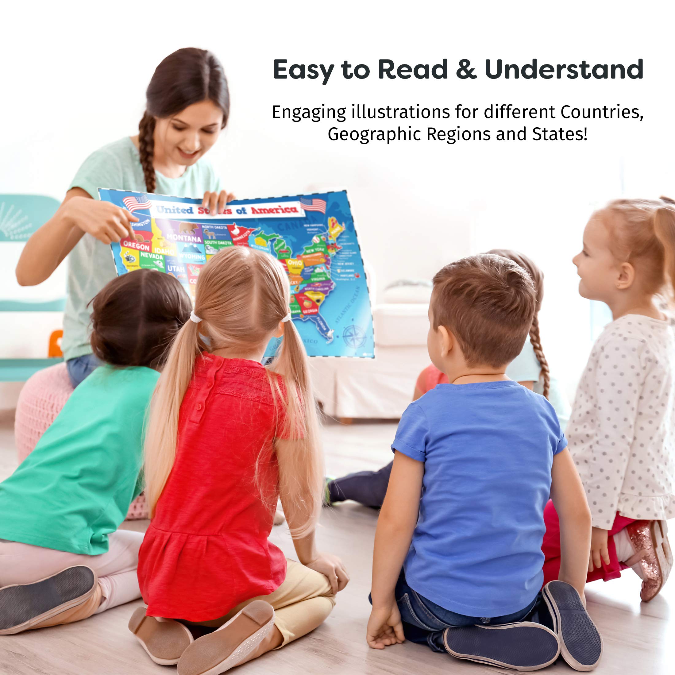 Buy United States & World Map Poster for Kids - 2 Pc - 24 x 18 Inch ...