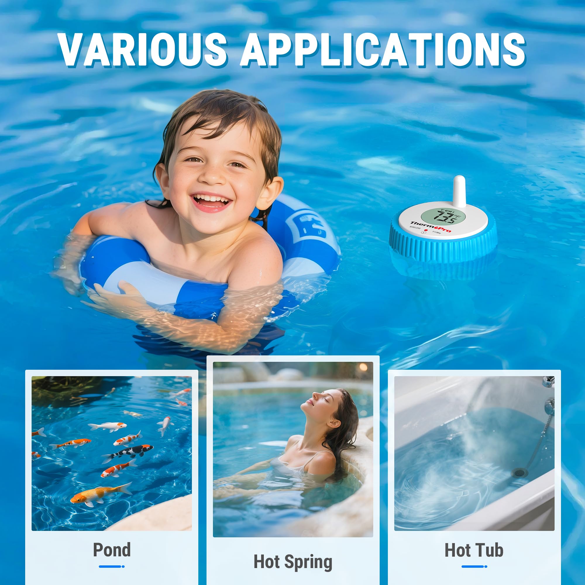 Snapklik.com : Waterproof Wireless Pool Thermometer Easy Read, Digital Pool Thermometer Floating ...