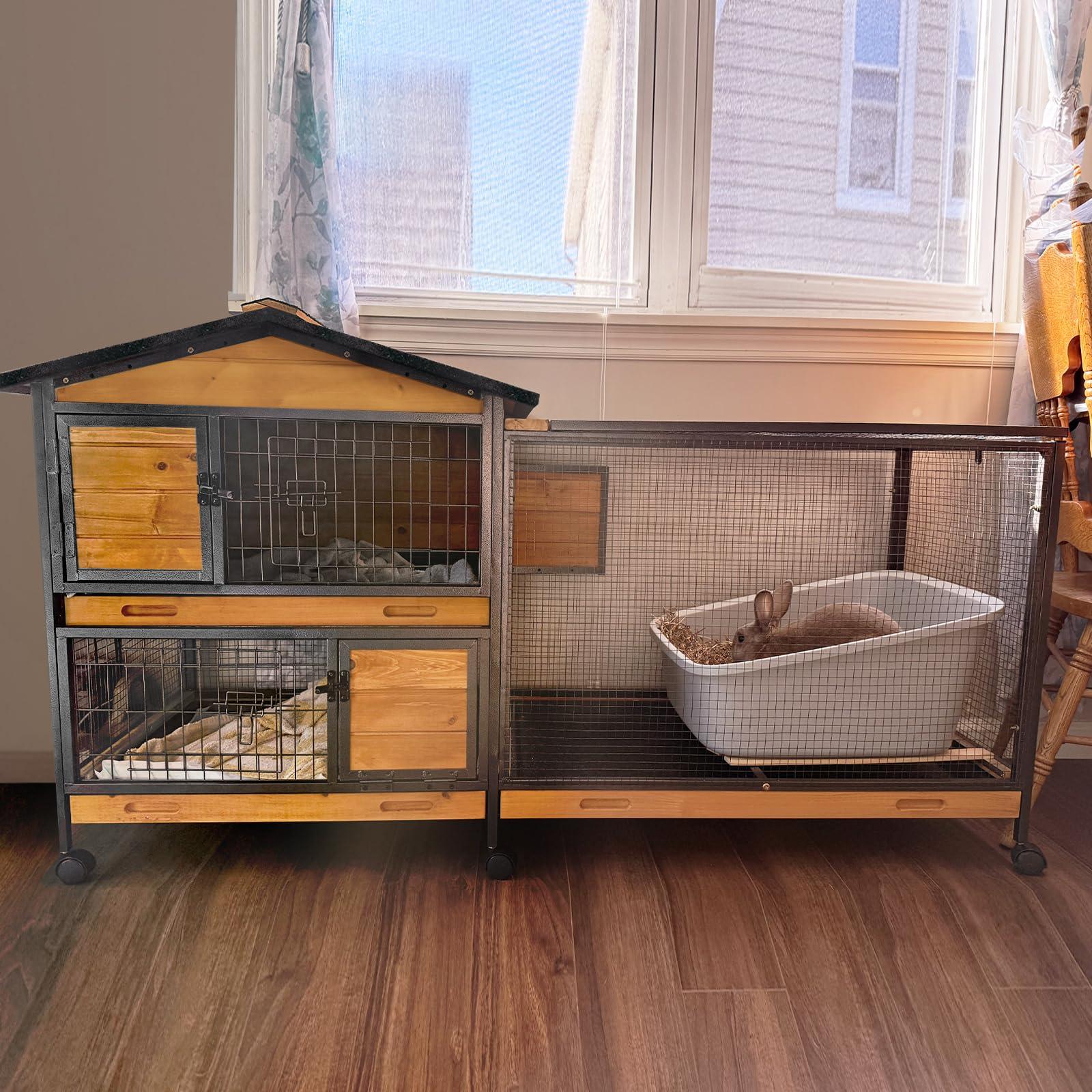 Amazon.com : Rabbit Hutch Bunny Cage Indoor, Rabbit Cages on Wheel ...