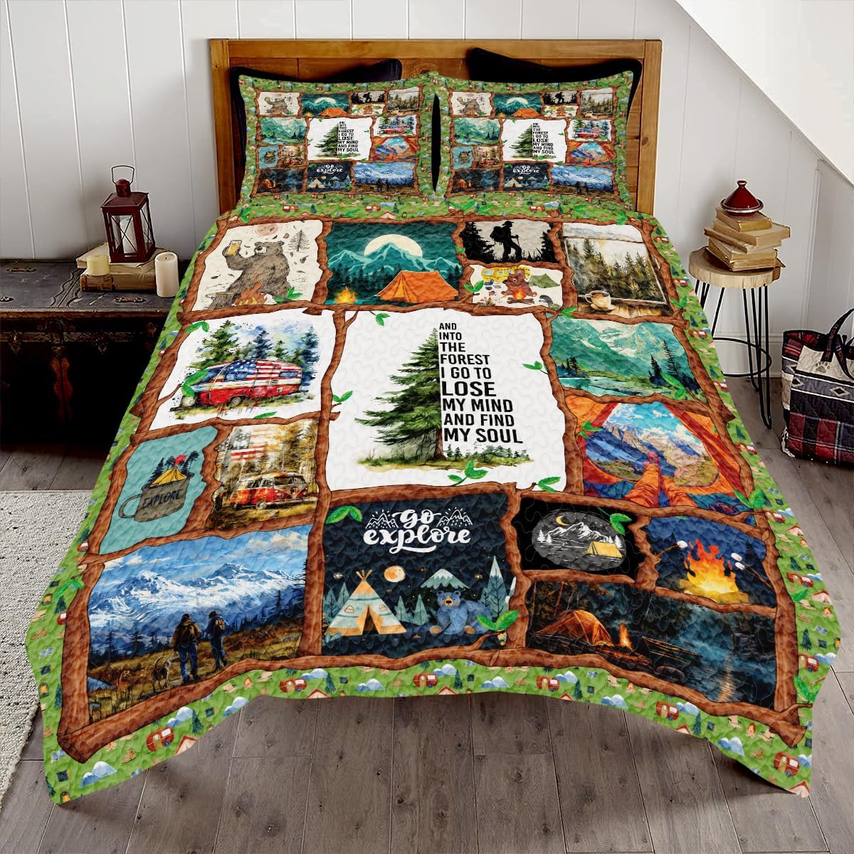 Amazon.com: SATIGI Go Explore Camping Pattern Quilt Set Bedroom ...