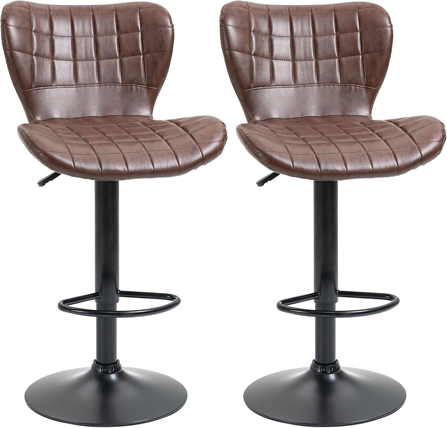 HOMCOM Bar Stools Set of 2, Adjustable Height Swivel Bar Chairs, PU ...