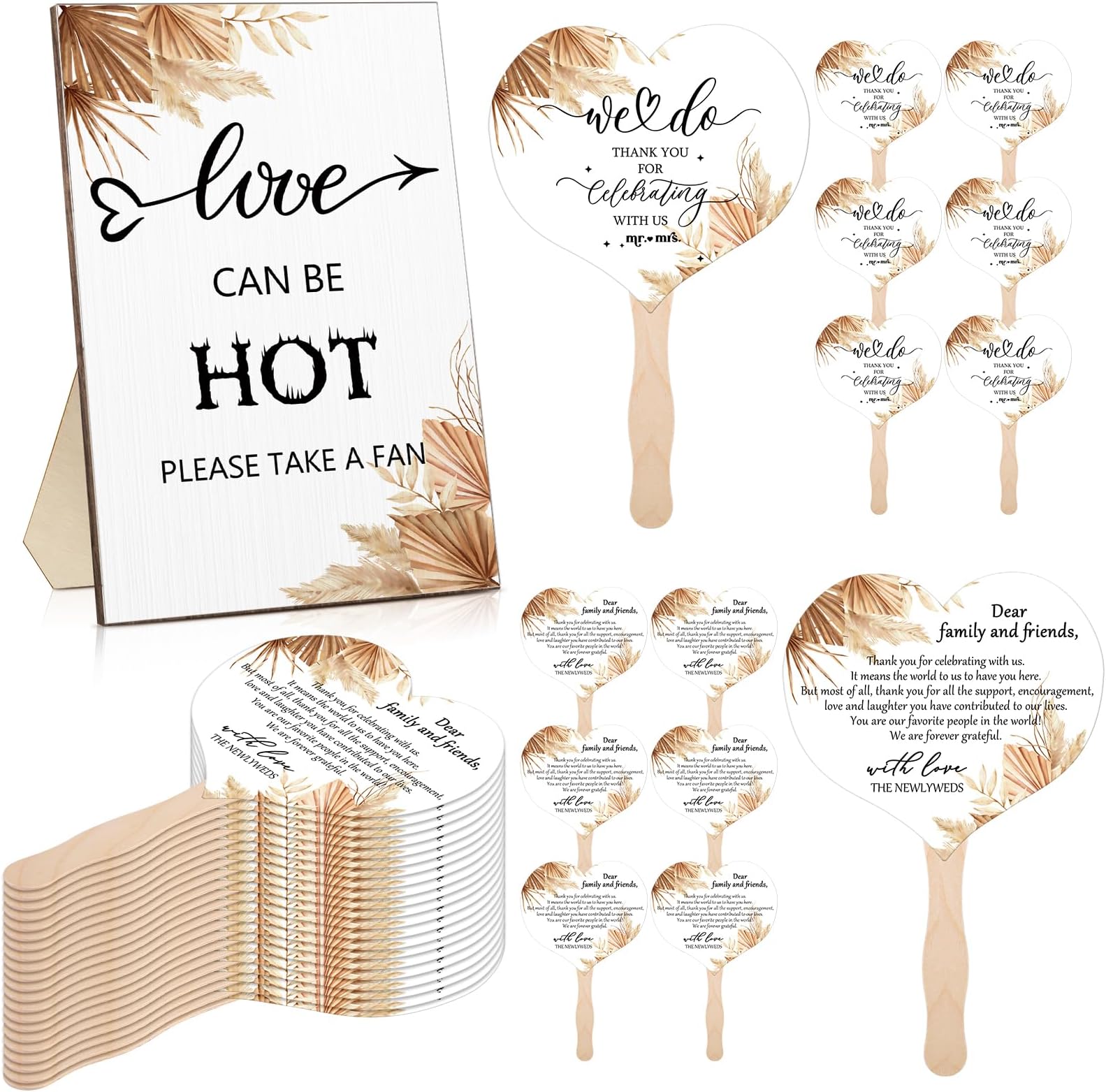 Amazon.com: Fumete 51 Pcs Wedding Fans for Guests Including Acrylic ...
