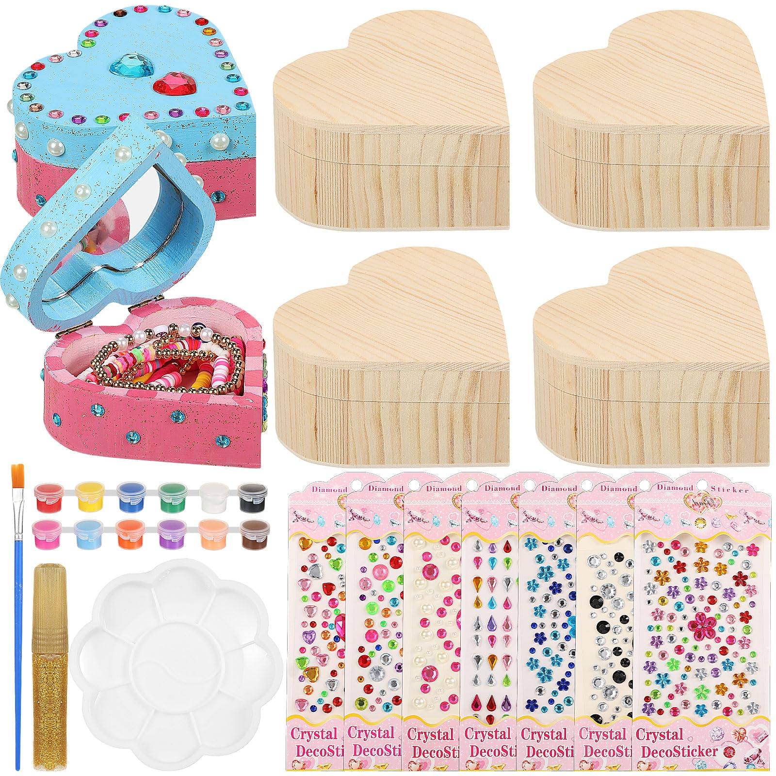 Amazon.com: Kigley 6 Sets Paint Your Own Wooden Boxes Arts and Craft ...