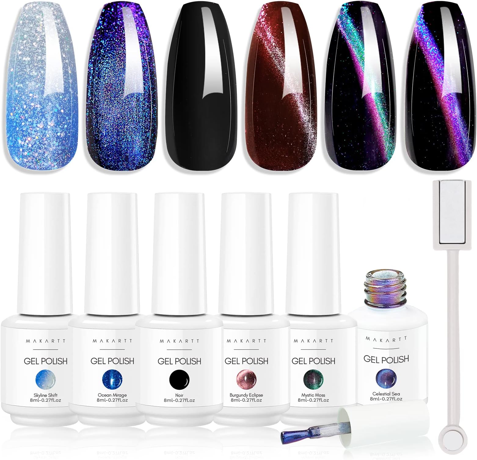Amazon.com : Makartt Gel Nail Polish Cat Eye Magnetic Blue Color ...