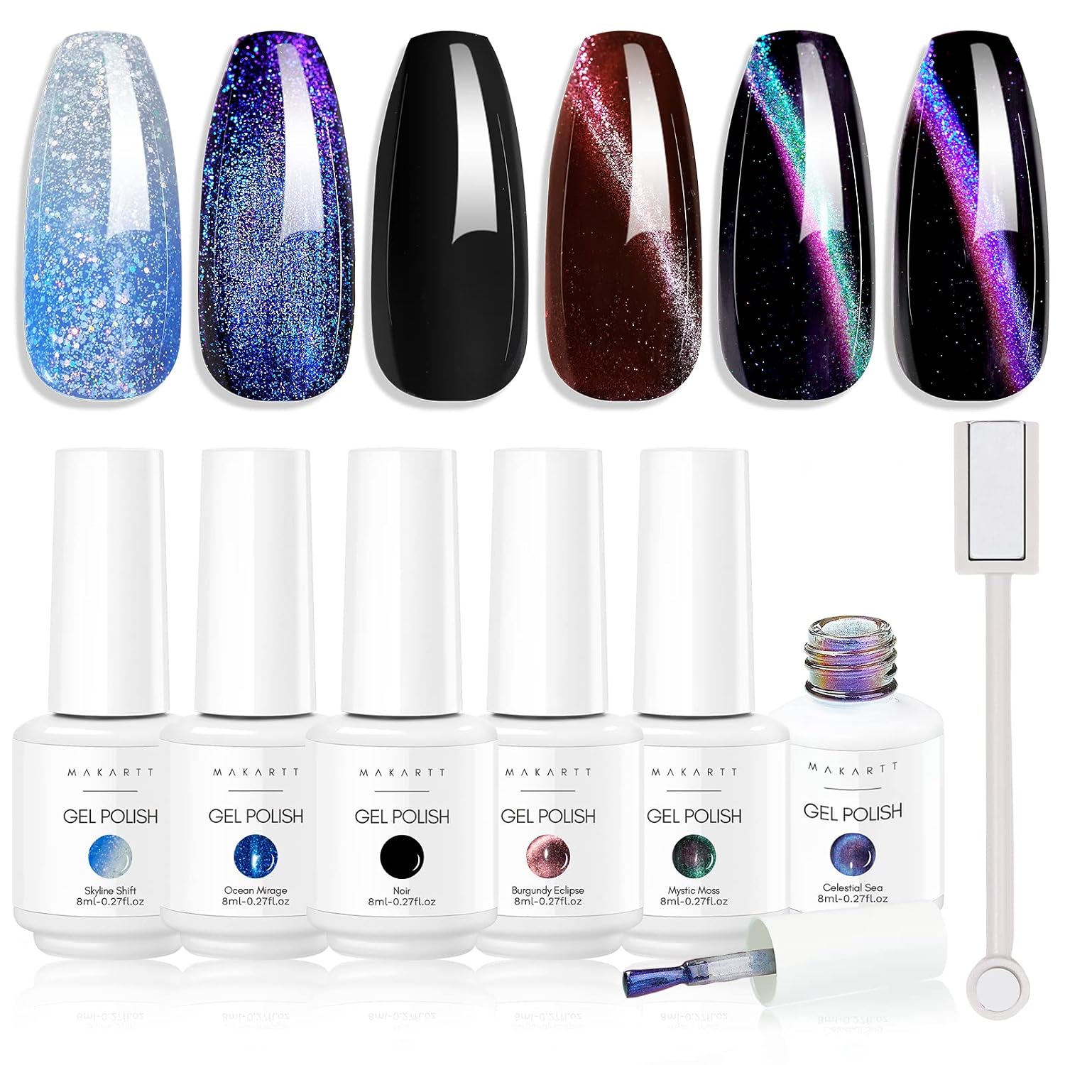 Amazon.com : Makartt Gel Nail Polish Cat Eye Magnetic Blue Color ...