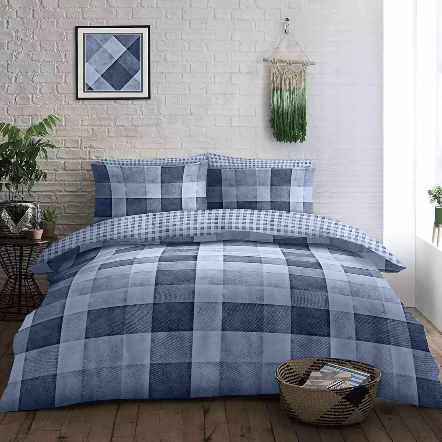 Lions Double Duvet Cover Set - 3 Piece Soft Checked Bedding with ...