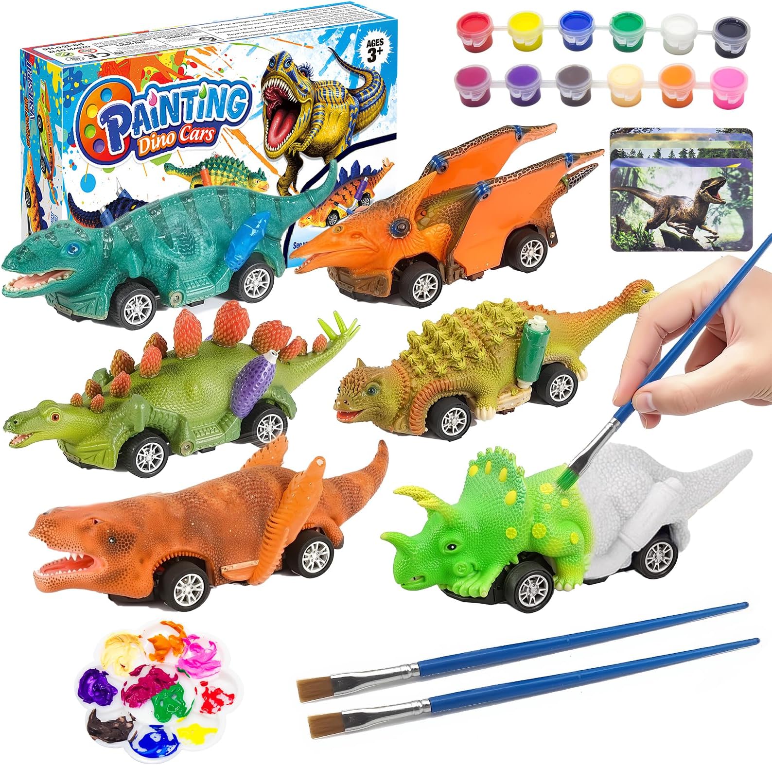 Dinosaur Painting Kit for Kids 6 Pack Dinosaur Toys Pull Back Cars for ...