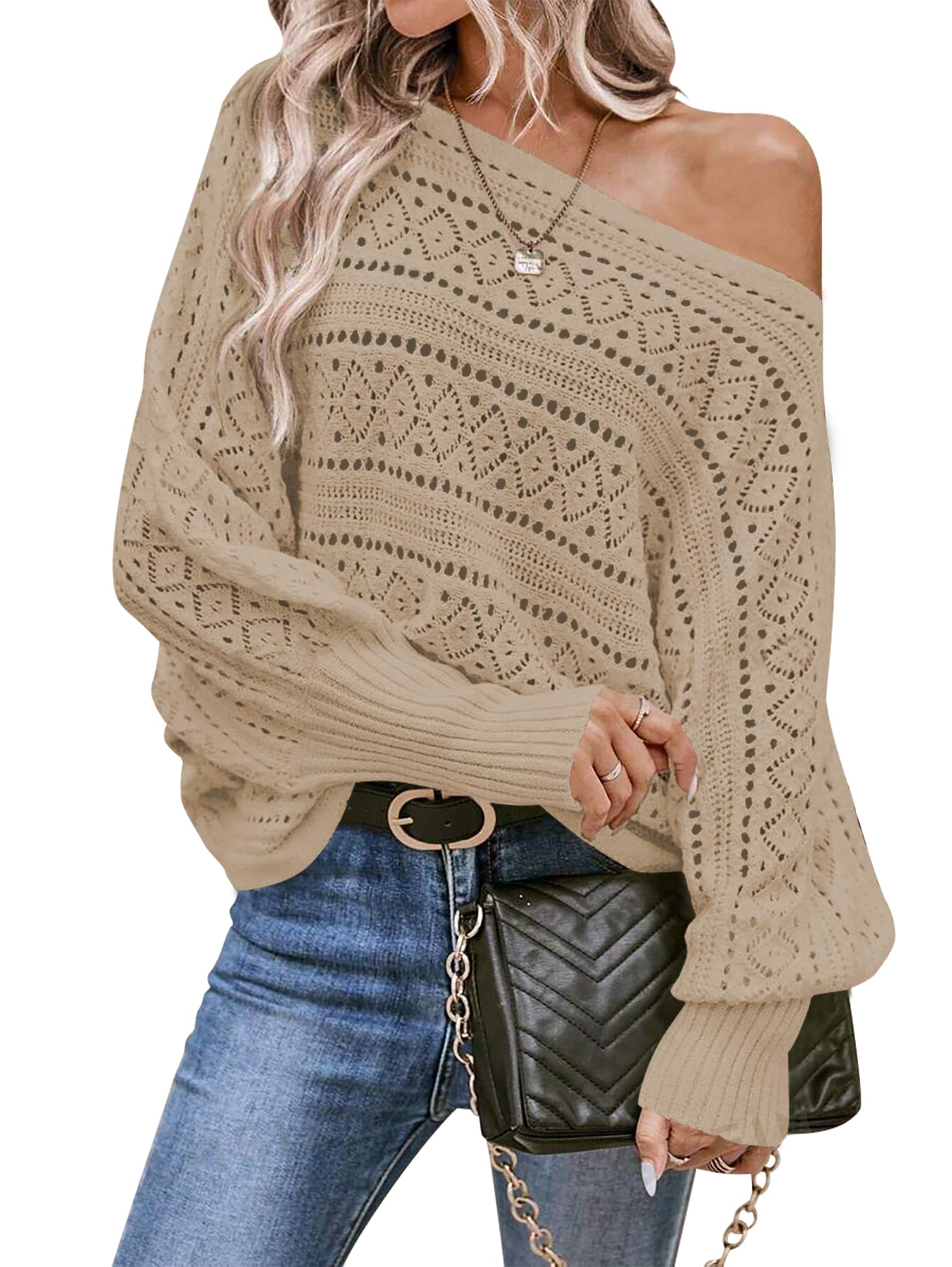 Cakulo Womens Off The Shoulder Sweater Top Fall 2024 Oversized Knit ...