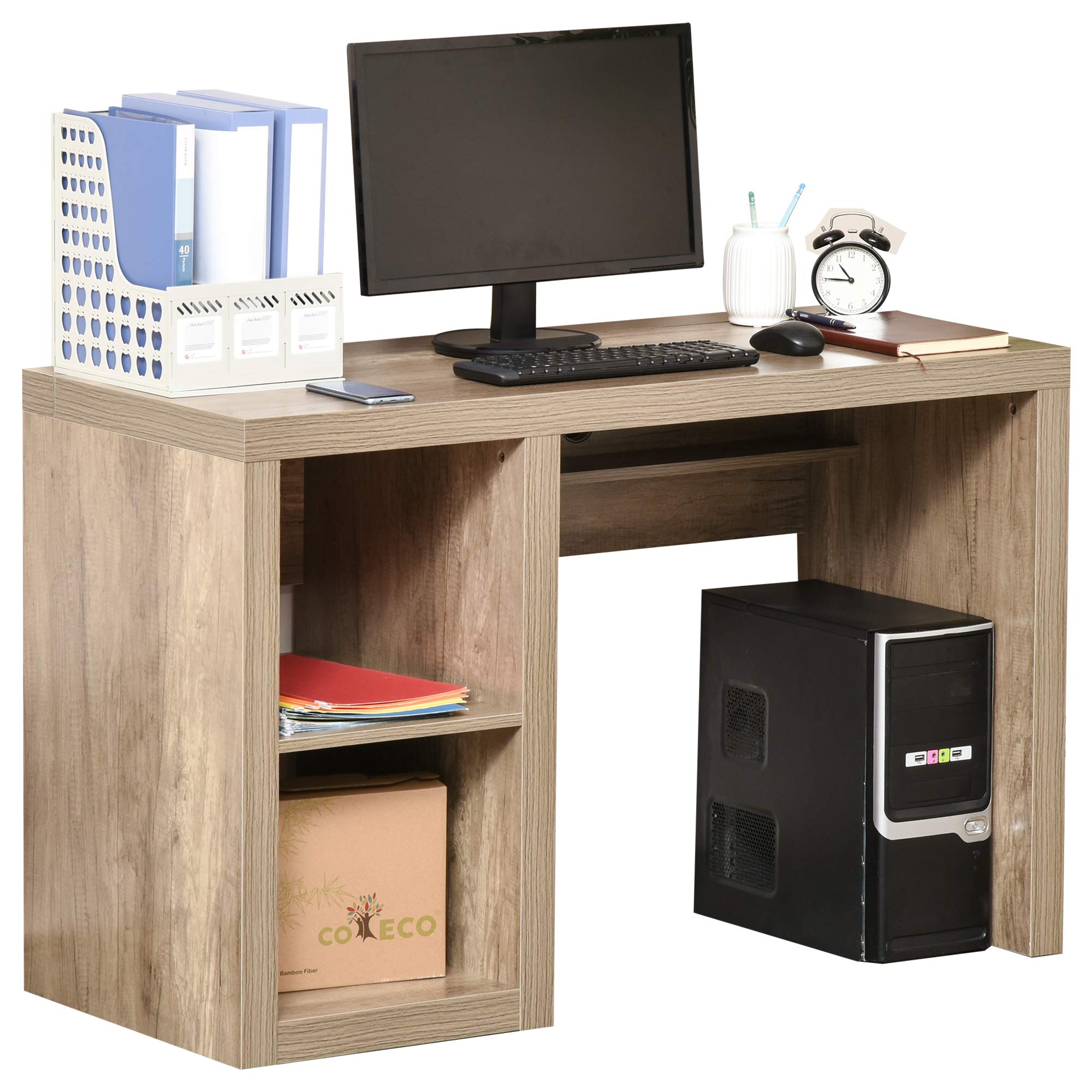 Homcom Rectangle Computer Desk With Thick Board And Display Shelves ...