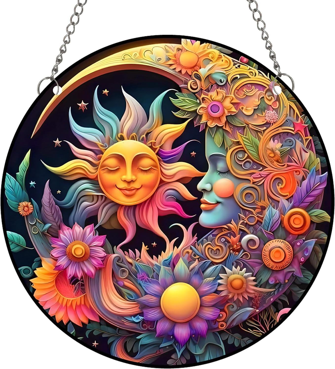 Amazon.com: MATIHAY Trippy Celestial Sun Moon Indie Room Decor, 3D ...