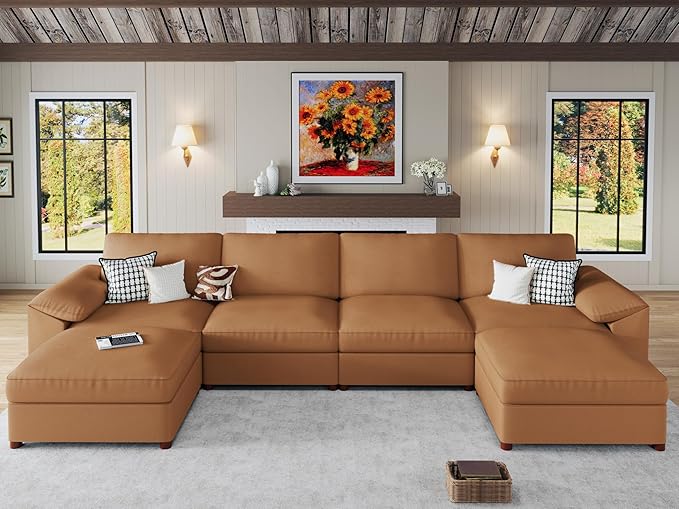 Amazon.com: EASE MOOSE Oversized Modular Sectional Sofa,Leather Sectional Couch with Deep Seat ...