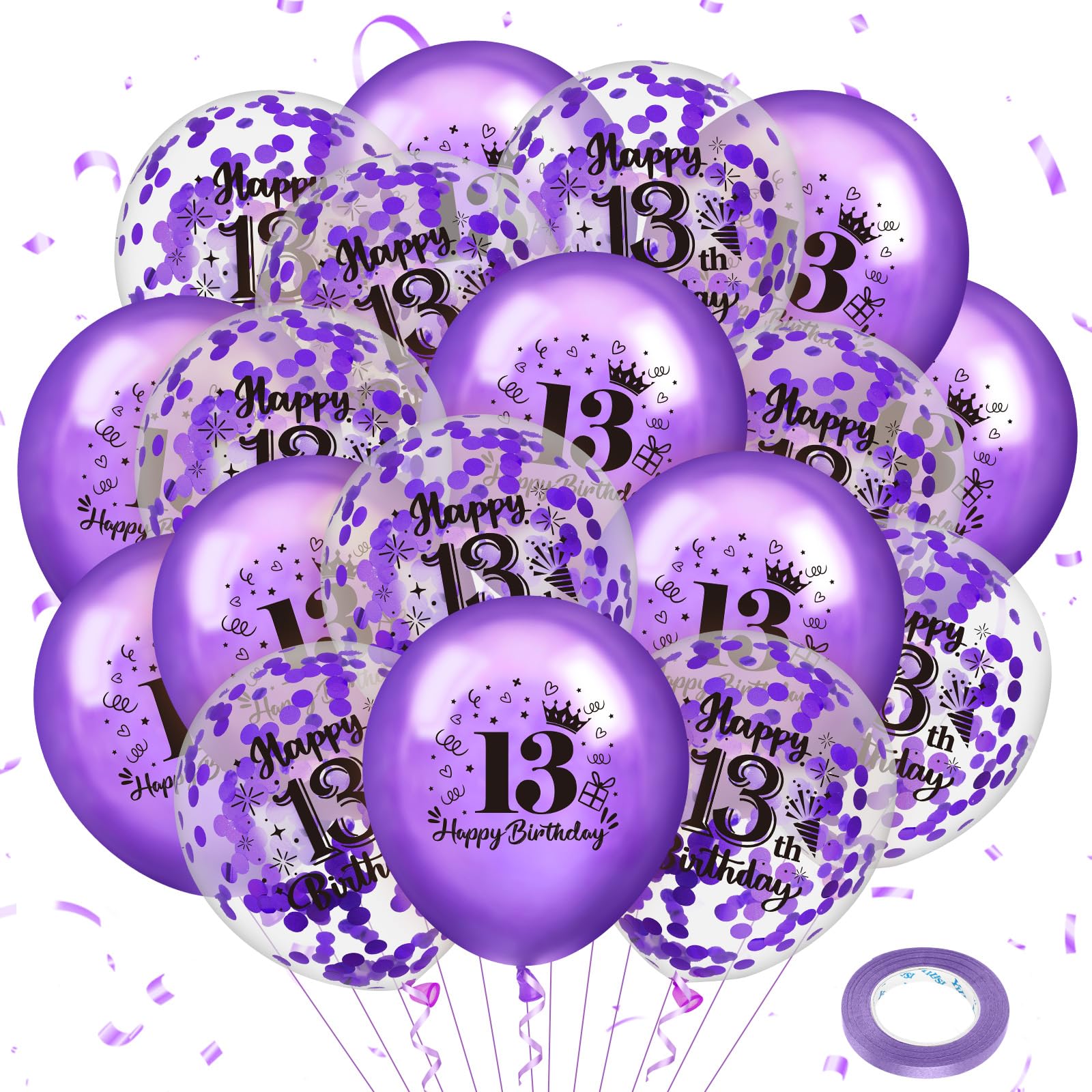 Amazon.com: 13th Birthday Balloons 18Pcs Purple Happy 13th Birthday ...