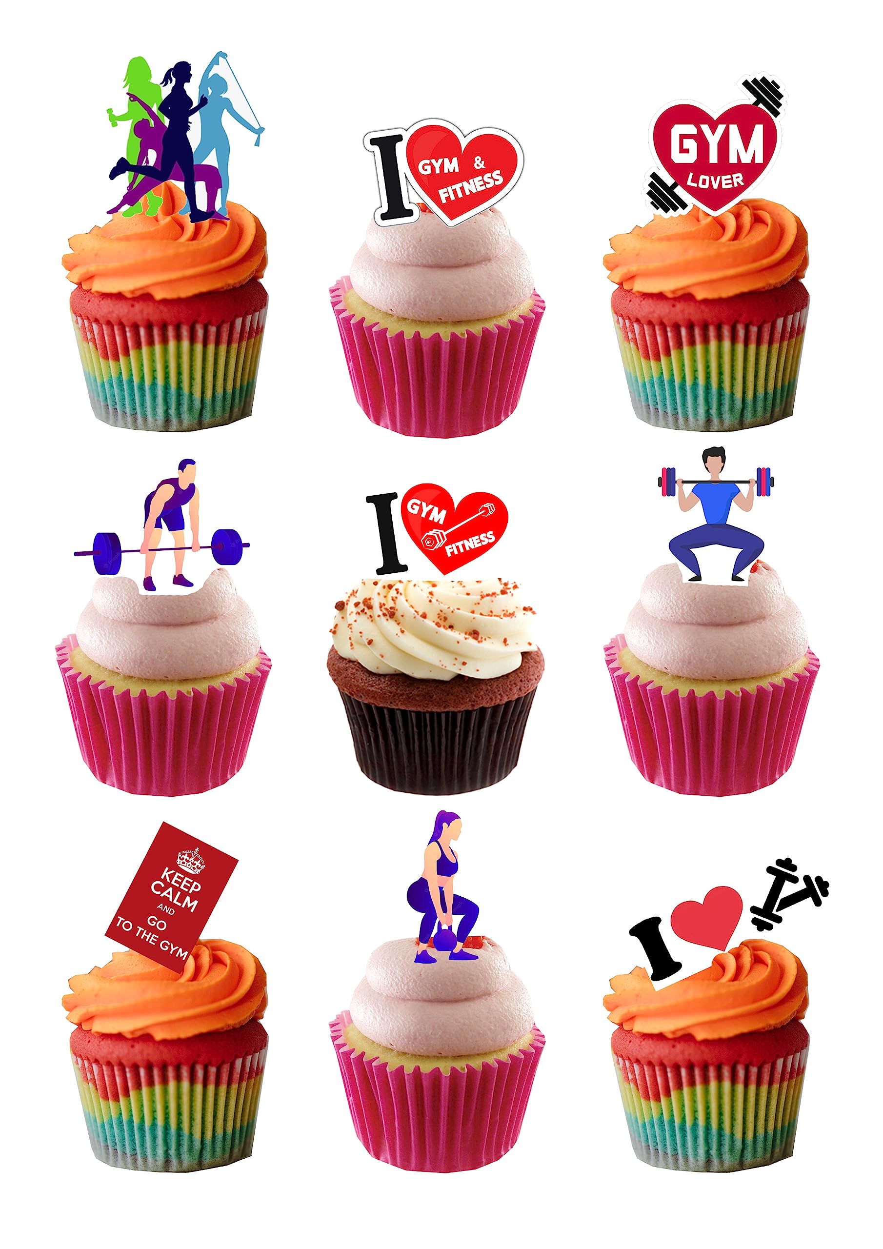 35 Stand Up Gym Fitness Exercise Themed Edible Wafer paper Cake Toppers ...