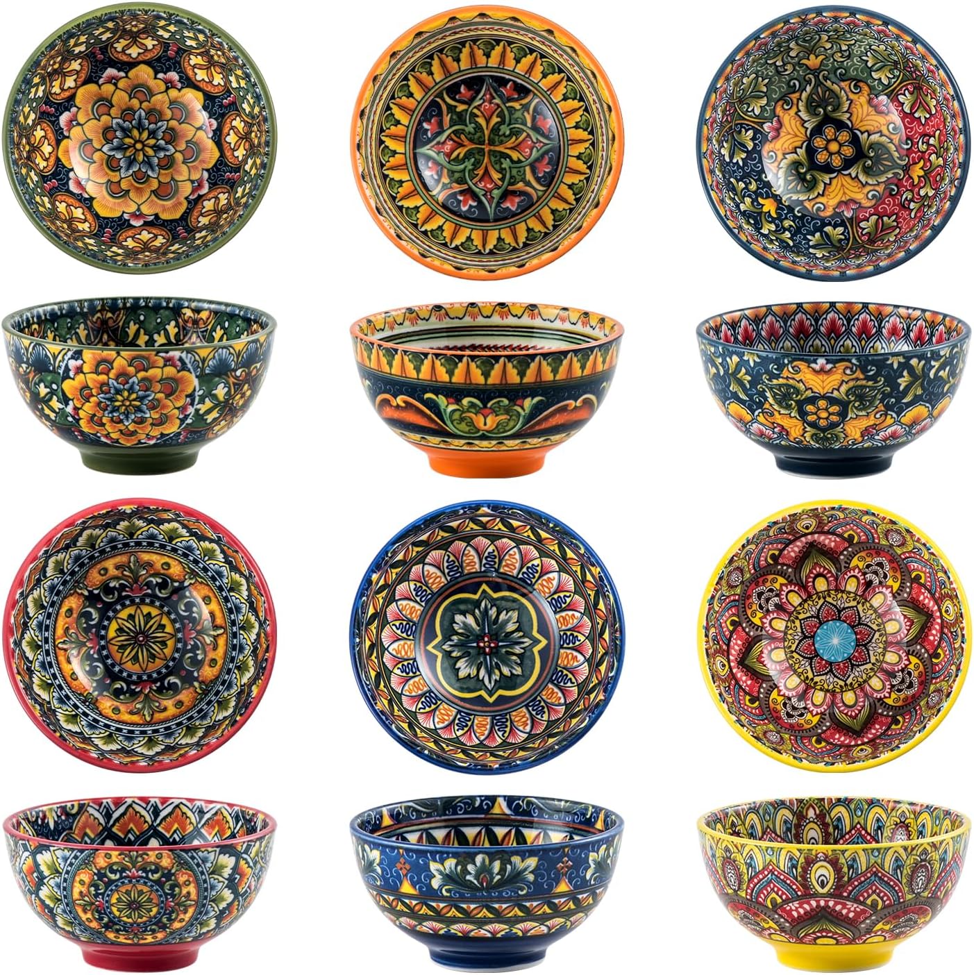 Amazon.com: Ceramic Rice Bowls Gift Set of 6,10oz Bohemian Style Small ...