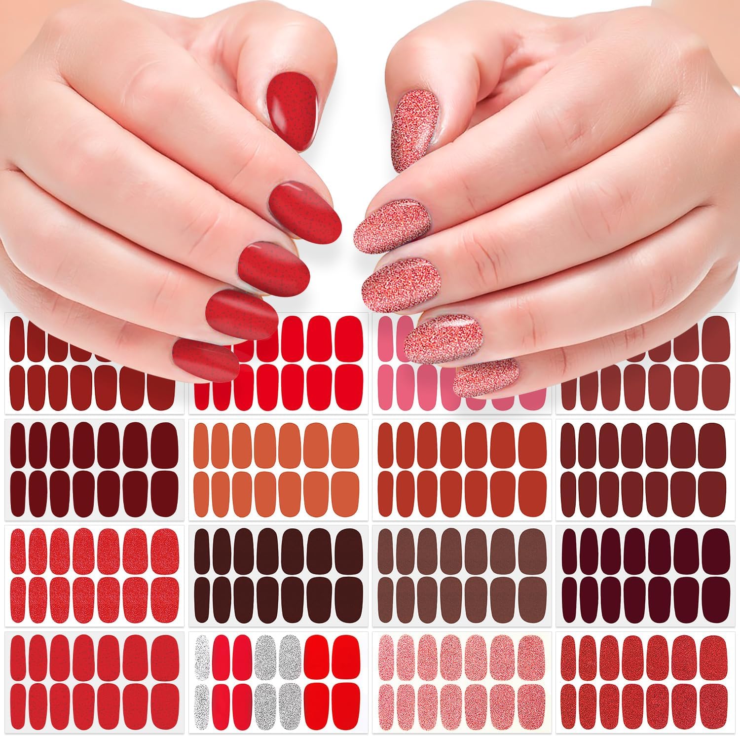 Amazon.com: DANNEASY 16 Sheets Red Nail Polish Stickers Full Nail Wraps ...