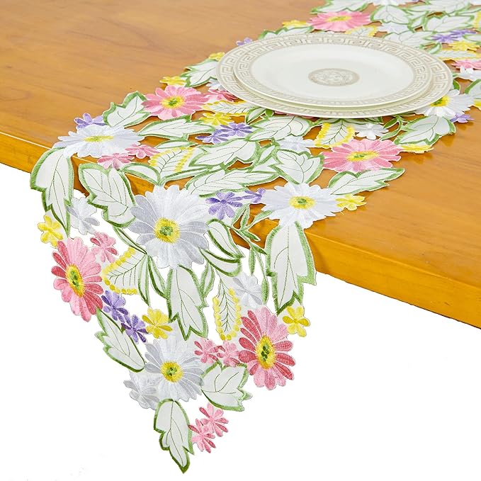 Amazon.com: AMARED Spring Daisy Table Runners Embroidered Flowery ...