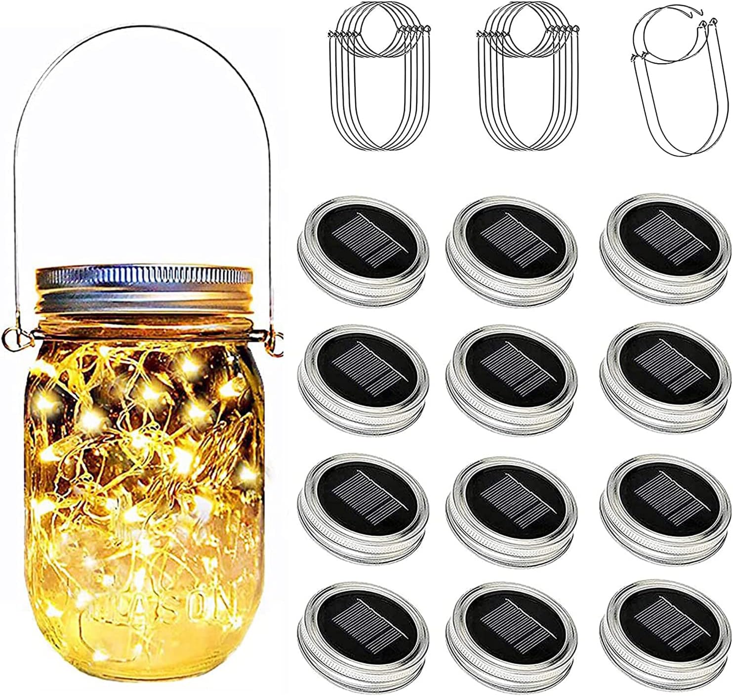 Ostritec Solar Mason Jar Lights Lids, 12 Pack 30 Led Fairy Lights(Jars ...