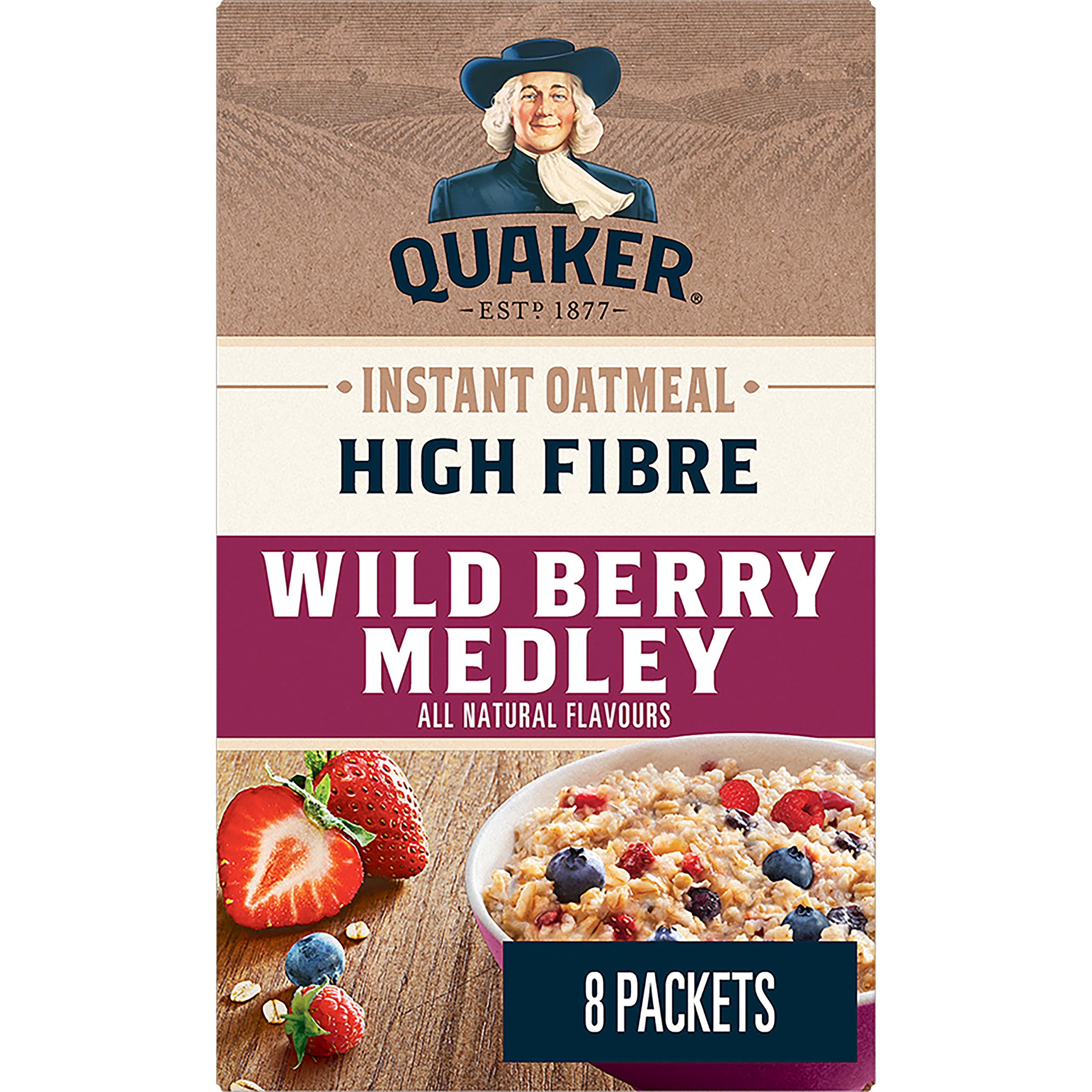 Quaker High Fibre Wild Berry Medley Instant Oatmeal, 8 Packets, 304g ...