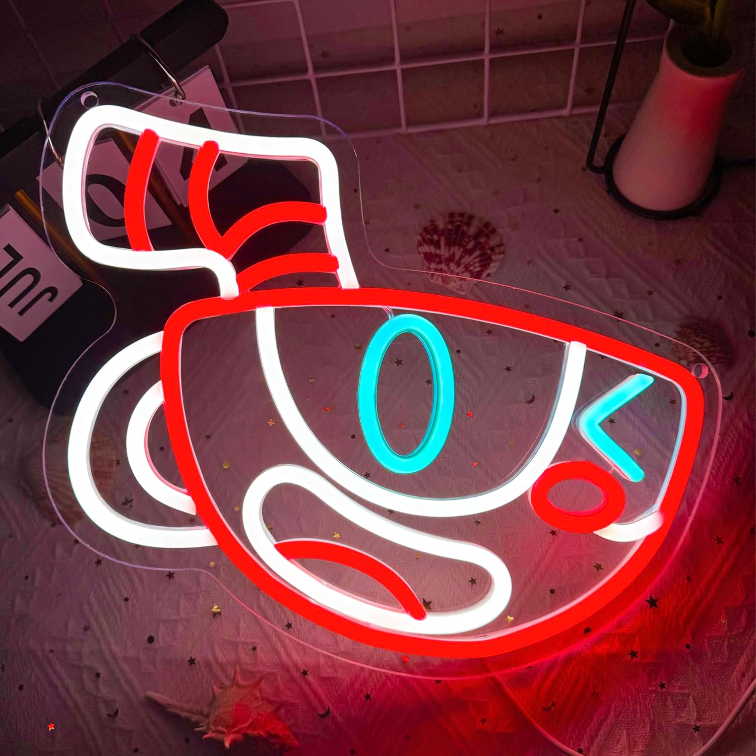 Cuphead Anime Neon Signs for Wall Decor,Dimmable Figure Mugman Game ...