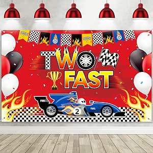 Amazon.com: Oudain Racing Car Decoration Two Fast Backdrop Birthday ...
