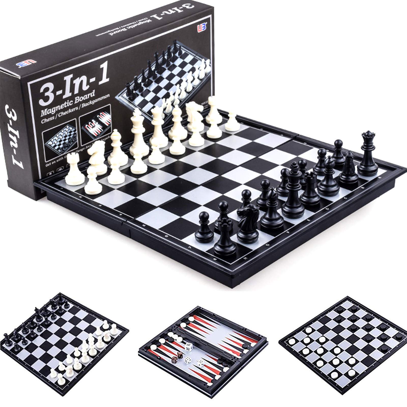 Buy 3 in 1 Magnetic Travel Chess Set with Folding Chess Board for Kids ...