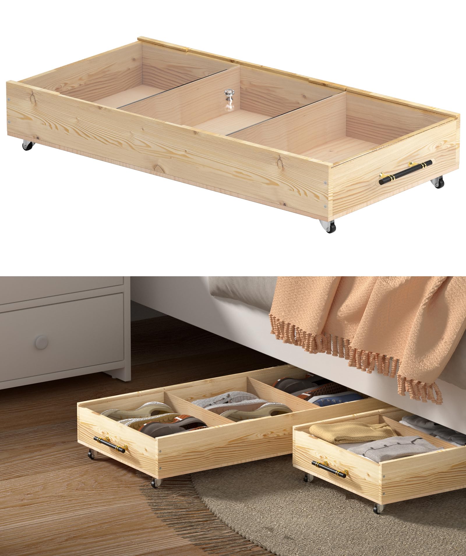 Amazon.com: Upgraded 1-Pack Solid Wood Under Bed Storage Drawer with ...