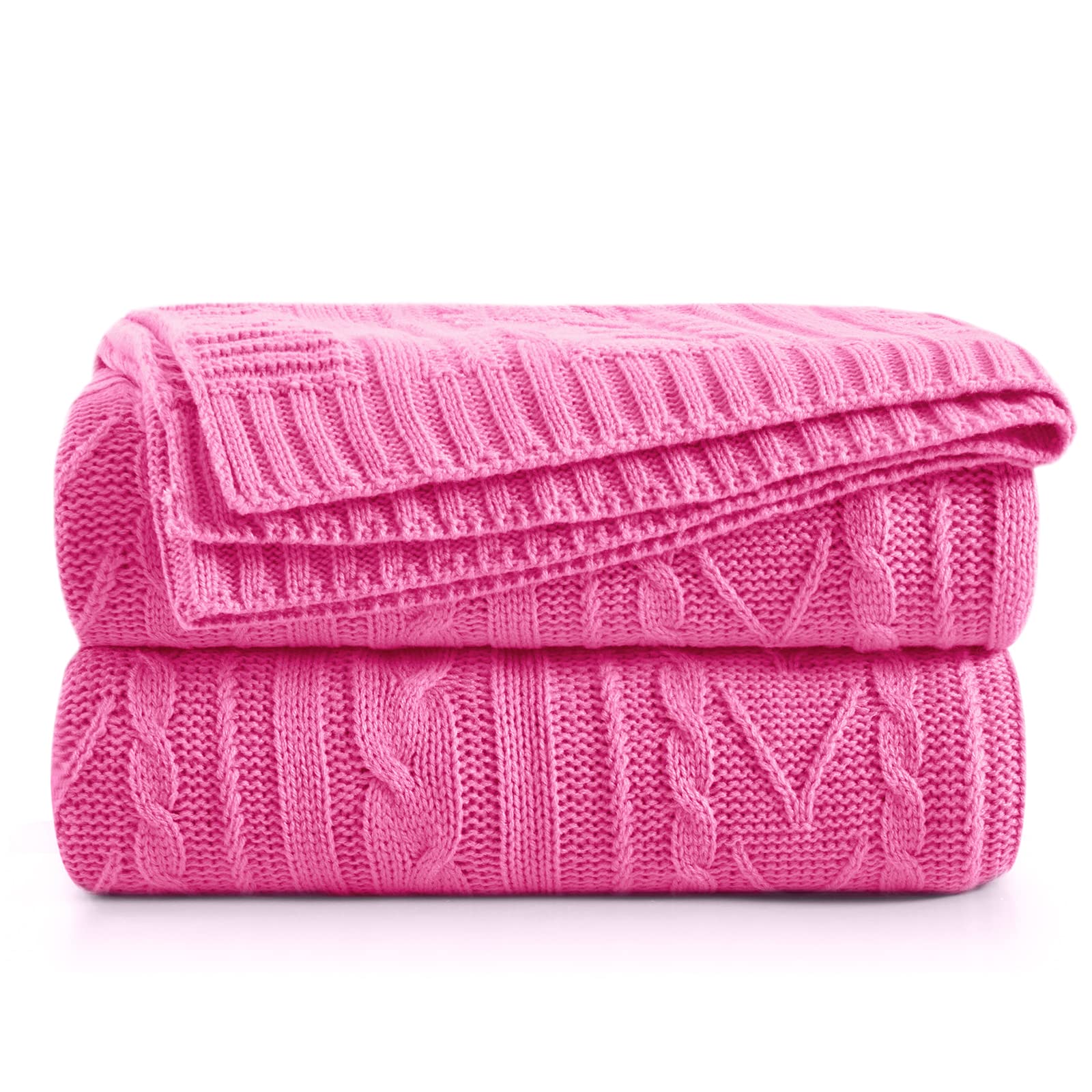 Amazon.com: Aormenzy Hot Pink Cable Knit Throw Blankets for Couch Bed ...
