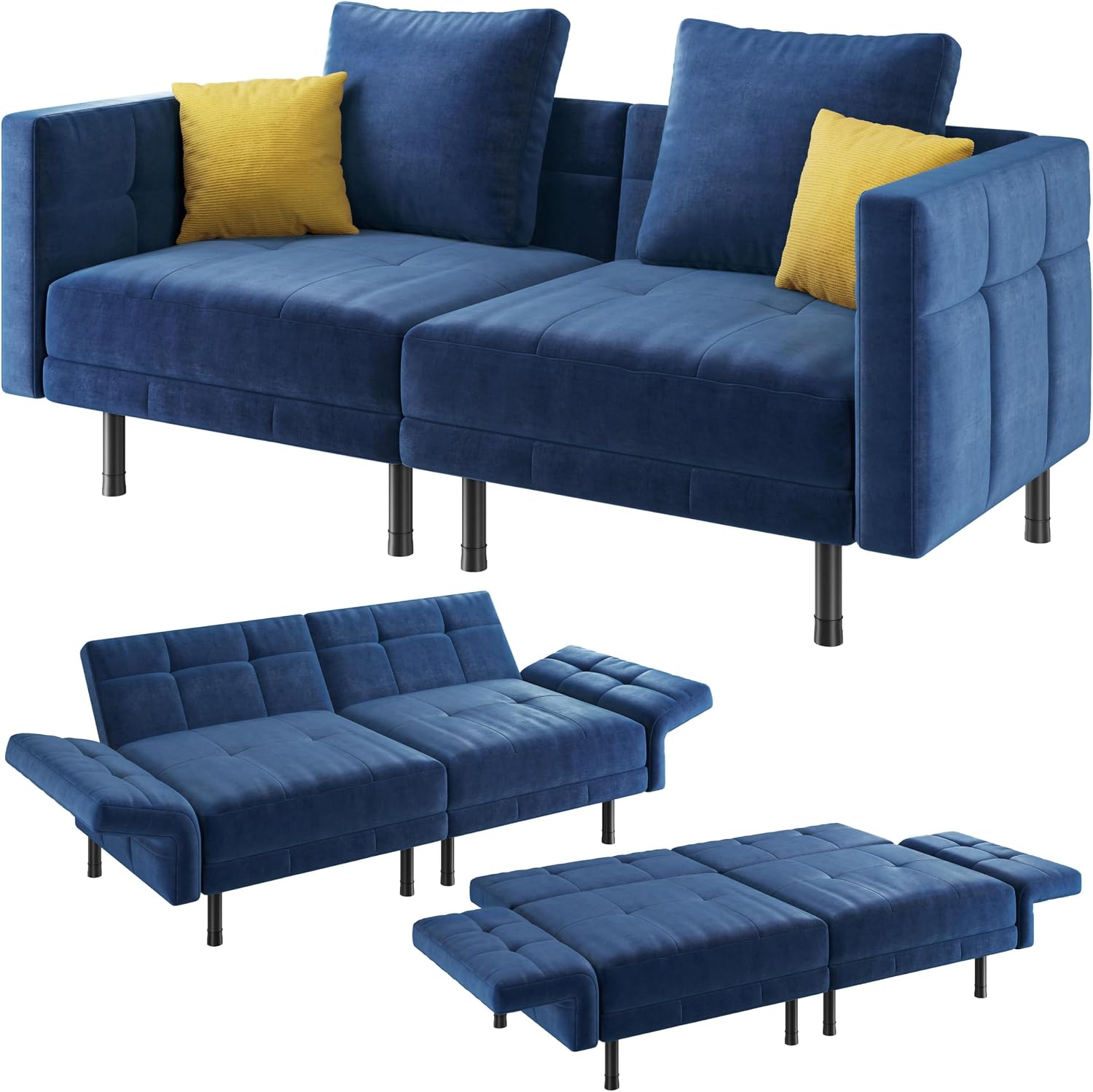 Yaheetech Velvet Sofa Convertible Sofa Bed 2 Seater Futon Couch Sleeper ...